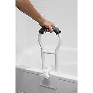 KMINA - Padded Bathtub Safety Rails for Seniors (Bathtubs with Flat Rim ≥3.5"), Adjustable Tub Grab Bars for Side of Tub, Clamp on Tub Rails for Elderly Gray