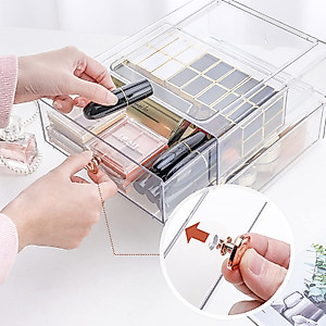 Homde Stackable Storage Containers Box with Pull-Out Drawer - Stacking Plastic Drawers Bins for Kitchen Pantry and Cupboard, Cabinet, Counter, Island and Tables - 2 Pack - Clear