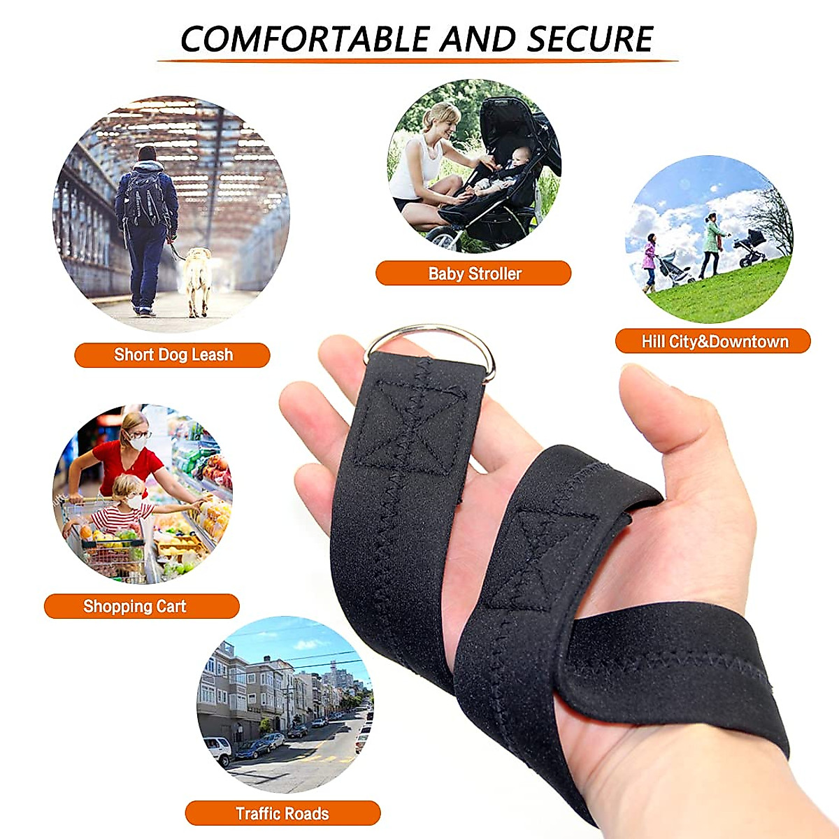 MANTINFY 1 Piece Baby Stroller Safety Belt Soft and Comfortable Fabric Pram Wrist Strap, Black 4 x 2 x 0.9 Inch