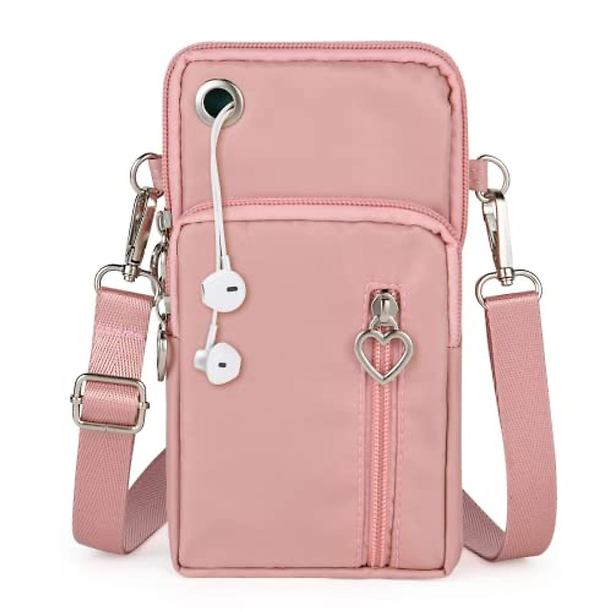 Small Crossbody Wallet Phone Bag, Nylon Cell Phone Purse, Travel Crossbody Bag Cell Phone Shoulder Bag Arm Bag Mini Wallet Purse, with Headphone Port (Pink)