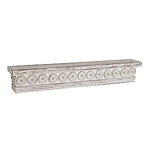 Deco 79 Wood Floral Intricate Carved 1 Shelf Wall Shelf, 36" x 5" x 6", White