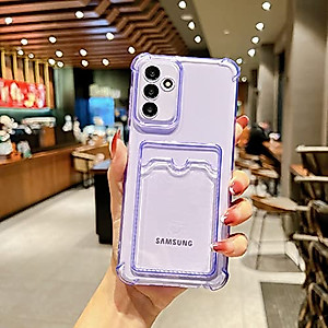 Tuokiou Clear Wallet Phone Case for Samsung Galaxy A13 5G Upgrade Card Slot Case Slim Fit Protective Soft TPU Shockproof Cover with Cute Card Holder for Samsung Galaxy A13 5G 6.5 inch (Purple)