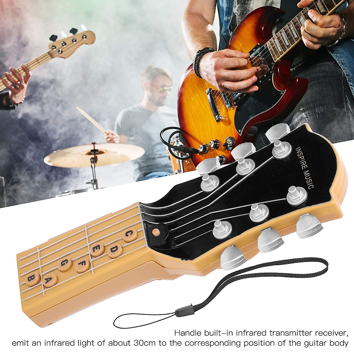 Air Guitar Pocket Guitar Chord Practice Tool Infrared Induction Simulation 7 Chords Practice Tool Portable Guitar Neck Guitar Trainer Finger Exercise for Trainer Beginner(black)