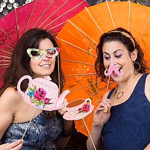 LUOEM Tea Party Photo Booth Props Funny Tea Party Supplies for Wedding Bachelorette Engagement Birthday Bridal Shower Christmas Party Decorations (30 Pack)