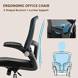 Mesh Office Chair Ergonomic -Adjustable Height, Desk Chair with Wheels Mesh Computer Desk Chair with Flip-up Arms PU Leather Task Chair 300lbs