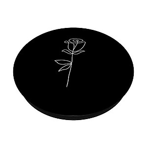 One Line Art White Rose Flower Black Minimalistic Aesthetic PopSockets PopGrip: Swappable Grip for Phones & Tablets