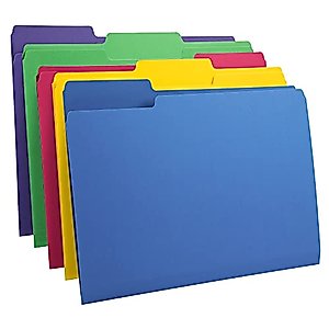 Amazon Basics File Folders, Letter Size, Heavyweight 1/3-Cut Tab Manila, Assorted color, 50-Pack