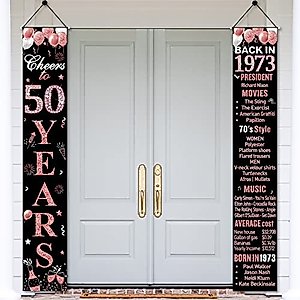 50th Birthday Door Banner Decorations for Women, Rose Gold Happy 50th Birthday Back in 1973 Porch Sign Party Supplies, Fifty Years Old Birthday Decor for Outdoor Indoor