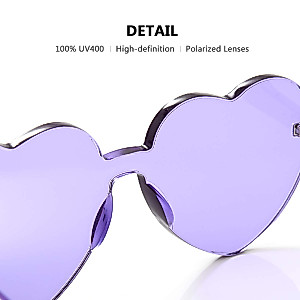 OLIN Heart Thick Oversized Rimless Sunglasses One Piece Heart Shape Eyewear Colored Sunglasses for Women Purple, Heart