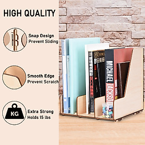 GJMZZG Rustic Magazine File Holders, Wood Vertical Document Folder Binder Storage Organizer 3 Compartment, Wooden Open Magazine Organizer for Home Office, School
