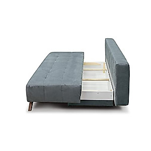 RINOLO Modern Serena Sleeper Sofa - Storage Pull Out Couch Convertible Sofa Bed, Pine Wood, Velvet Upholstery, Pocket Sinuous Springs, Made in Europe, Queen Size 80in W x 39in D x 37in H – Dark Grey