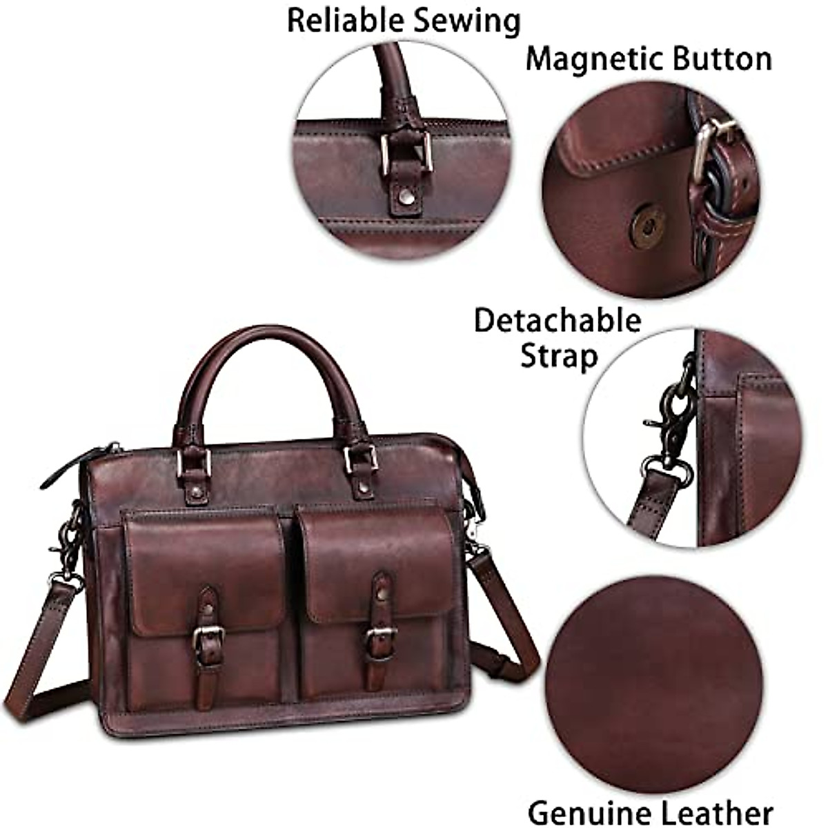 Genuine Leather Satchel Purse for Women Vintage Handmade Top Handle Handbag Retro Messenger Crossbody Bag (Coffee)