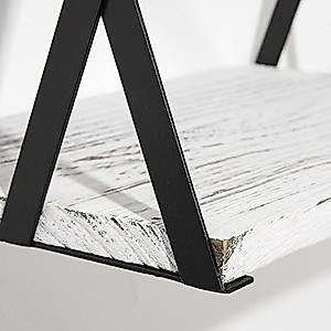 Sapowerntus Floating Nightstand Shelves Wall Mounted, 2 Tier Bedside Table for Bedroom, Rustic White Wood Basket Box Shelf with X Mental Bracket, Small Storage Decor in Bathroom Living Room