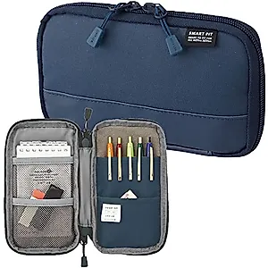 LIHIT LAB Compact Pen Case (Pencil Case), Water & Stain Repellent,3.5" x 6.5'' , Navy (A7687-11)