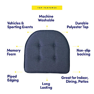 Sweet Home Collection Chair Cushion Memory Foam Pads Tufted Slip Non Skid Rubber Back U-Shaped 17" x 16" Seat Cover, Denim Blue 4 Count