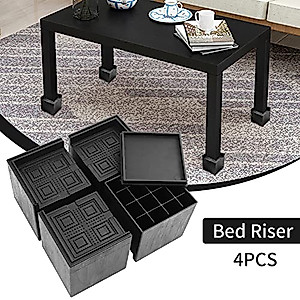 SELOTOKITER 4pcs Bed Risers,Heavy Duty Square Bedding Adjustable Bed Furniture Risers,L-Shaped Furniture Legs,Suitable for Beds,Sofas,Tables,Cabinets,Washing Machines,Refrigerators(Black)