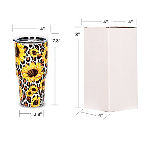 YHSHYZH 30 OZ Tumbler Cups with Lid Sunflower Stainless Steel Travel Coffee Mugs Personalized Leopard Print Insulated Cups Sunflowers Gifts for Women(30OZ, Leopard Sunflower)