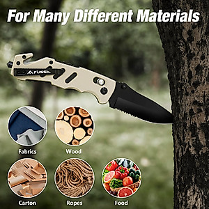 FLISSA Folding Pocket Knife with Clip, Glass Breaker and Seatbelt Cutter, Survival Knife for Emergency Rescue Situations, EDC Knife for Tactical, Hunting, Camping, Outdoor, Unique Gifts for Dad, Father