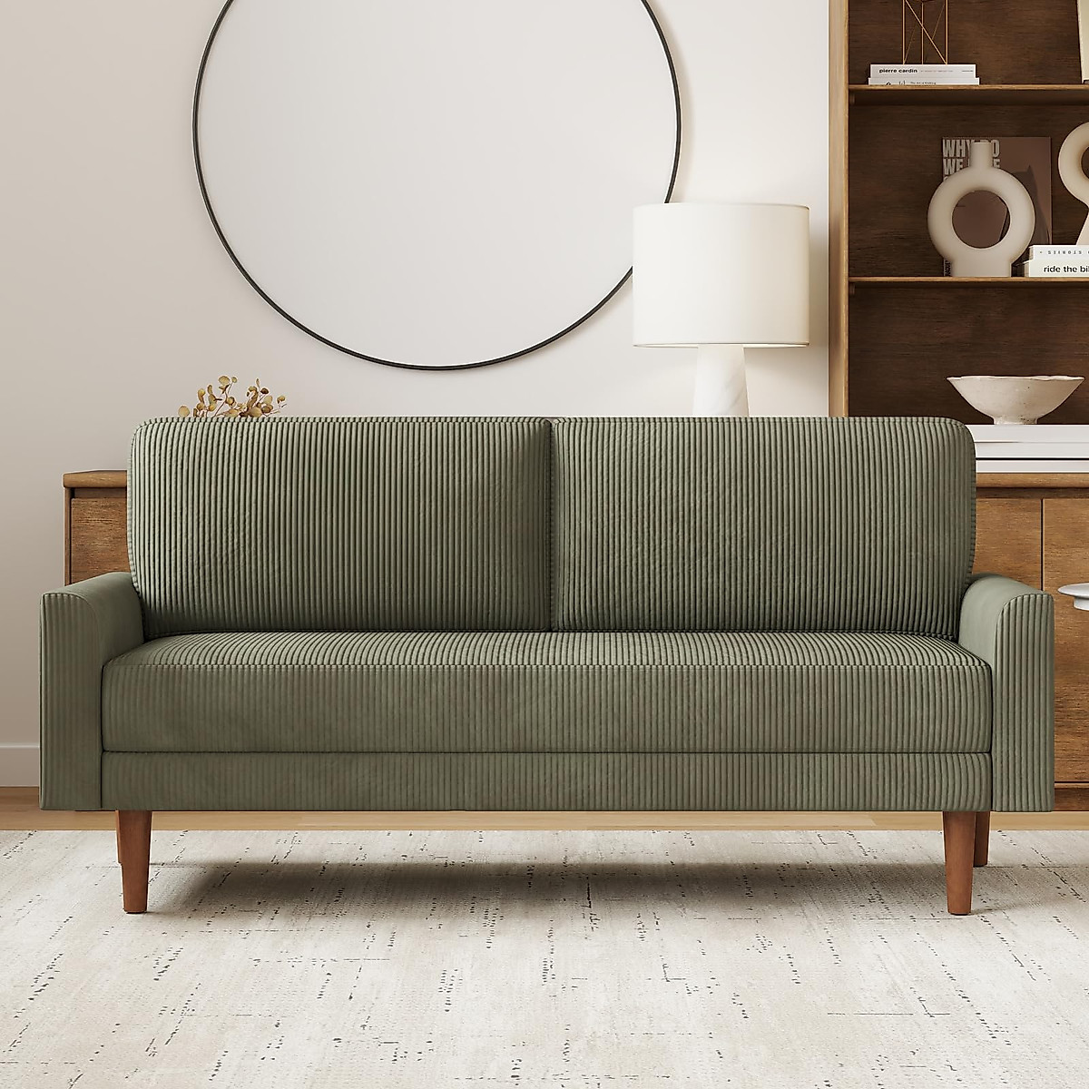 Bonzy Home 2-Seater Sofa Couch, 67" Sofa for Living Room, Corduroy Fabric Upholstered Loveseat with 4 Wooden Legs for Compact Space, Apartment (Green)