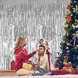 Tayuvira Silver Foil Fringe Curtain, 3 Pcs 3.3ft x 6.6ft Photo Booth Backdrop Streamer Curtains&Photo Booth Props, Party Decorations for Bachelorette Graduation Wedding Birthday