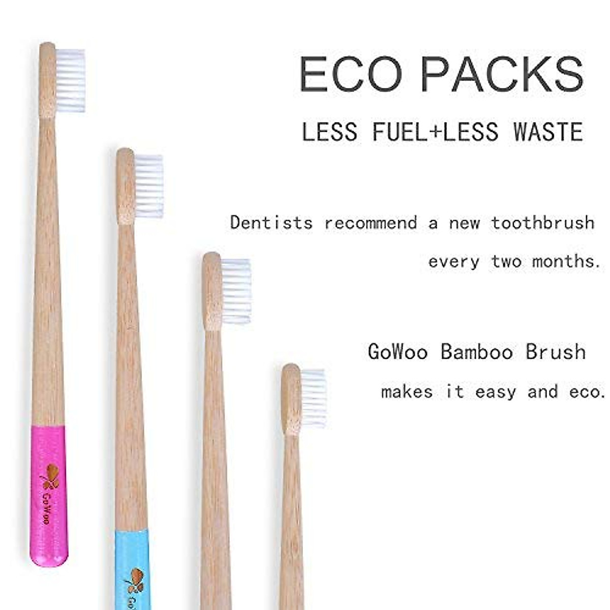 GoWoo 100% Natural Bamboo Toothbrush Soft - Organic Eco Friendly Toothbrushes with Soft Nylon Bristles, BPA-Free, Biodegradable, Dental Care Set for Men and Women, Pack of 4 (Soft)