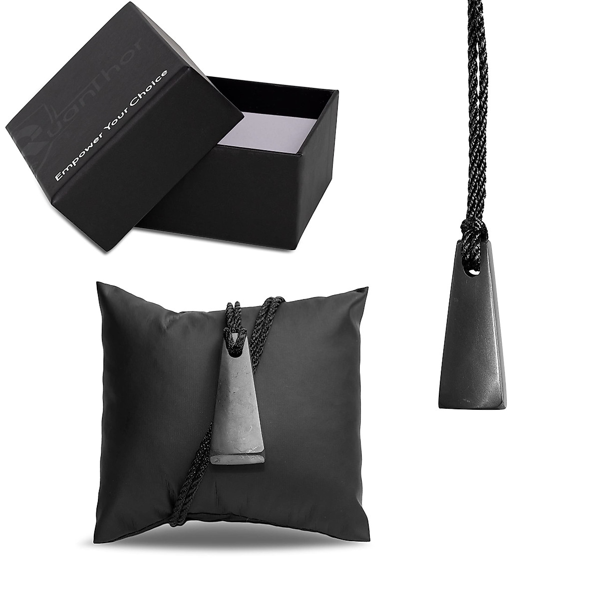 QUANTHOR Shungite Stones Protection Bracelet Necklace | Authentic from Karelia Shungite Crystal with Carbon Fullerenes | Cleans Bad Energy Protection Shungite Trapezium