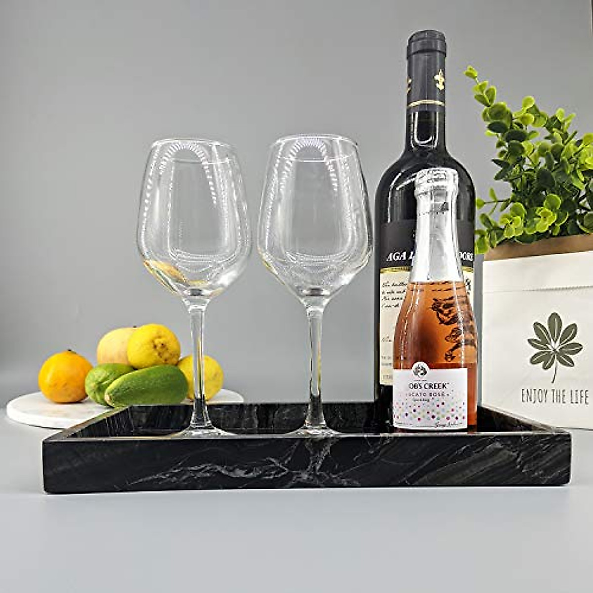 BustleDust 100% Natural Marble Tray Rectangular Vanity Tray and Serving Tray for Bathroom,Kitchen and Coffee Table (Ancient Wood Grain,Black, 11.8L x 7.87W x 1.18H)