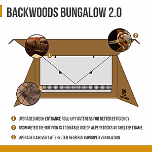 OneTigris Backwoods Bungalow Ultralight Bushcraft Shelter 2.0, Backpacking Tent with Canopy 2 Person Waterproof Ripstop