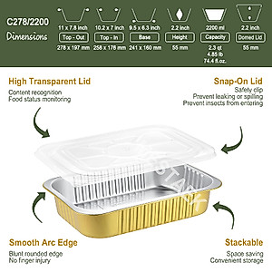 MESTAEK 11"x 8" Sturdy Aluminum Foil Pans + Lids (5 Pack), 2X Thicker Heavy Duty for Oven, Grill, Microwavable Cooking Baking, Reusable Freezable Dishwasherable Disposable Foil Pan Pot Container 74oz