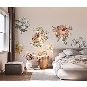 Murwall Kids Floral Wall Decal Soft Vintage Peony Flower Wall Sticker