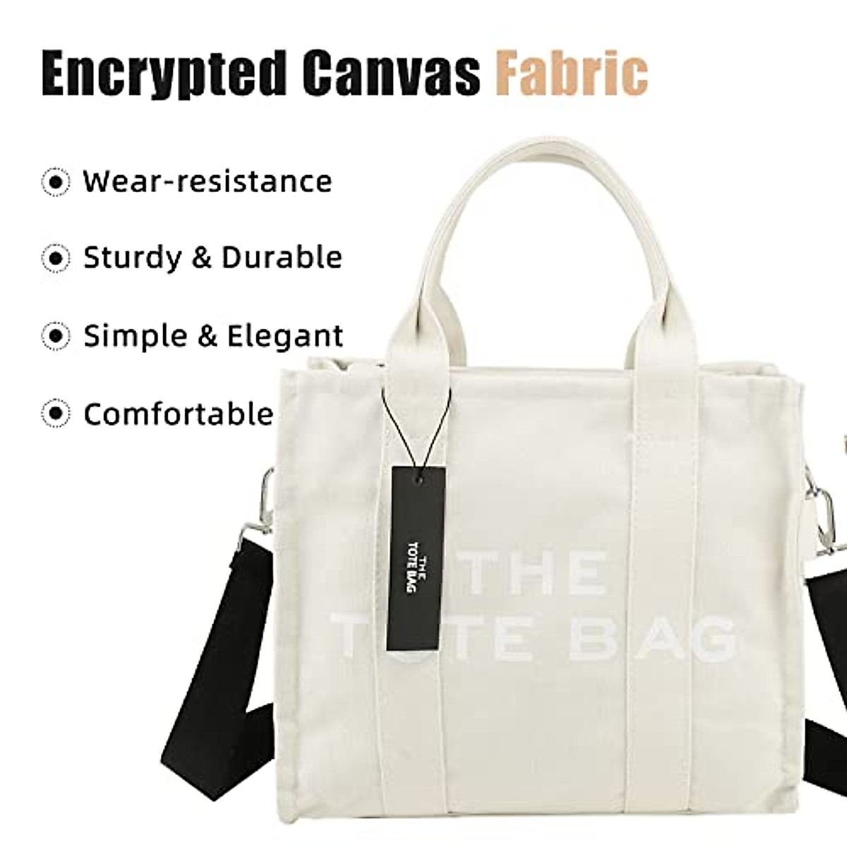 Dezesas The Tote Bag for Women, Canvas Tote Bag Beige with Zipper, Sturdy Wear-Resistant Women's Tote Handbags, Tote Purse Crossbody Bags for Women, Tote Bag for Work, School, Travel