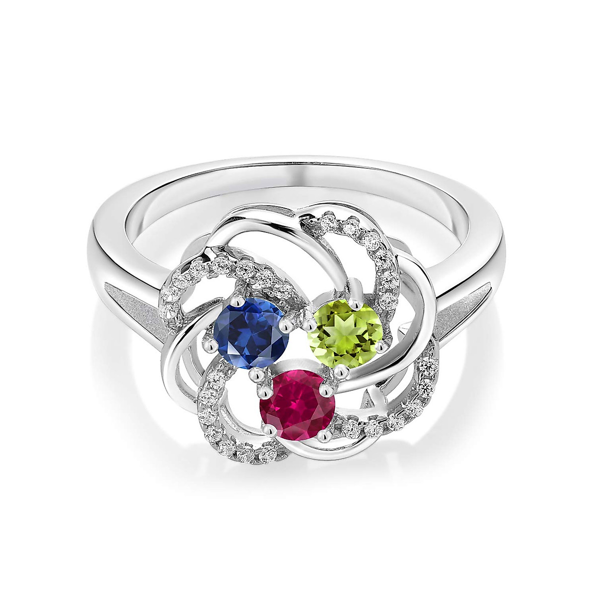 Gem Stone King Customized and Personalized Build Your Own 3 Stone Birthstones White Created Sapphire 925 Sterling Silver Ring For Women (Size 8)