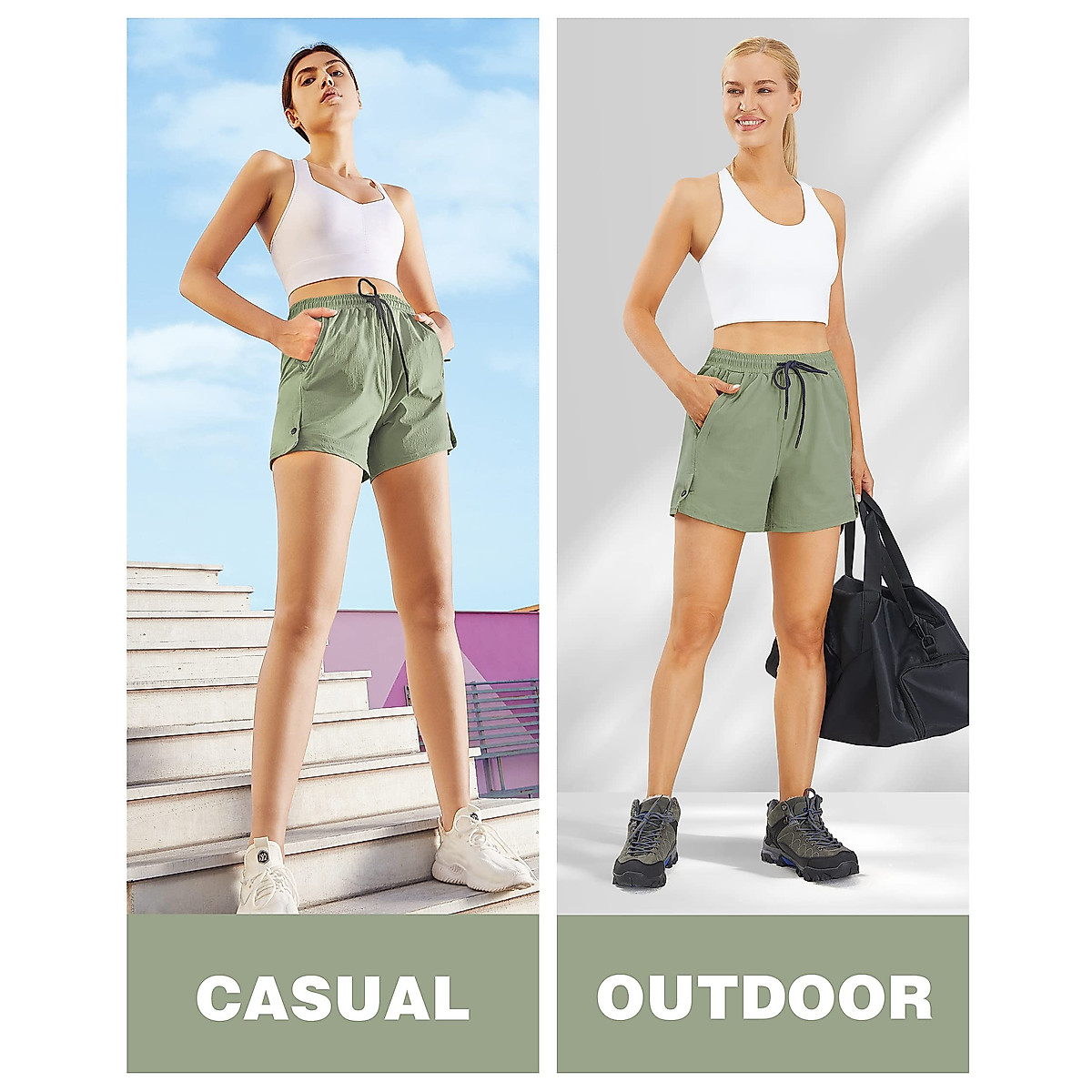 AFITNE Women's Hiking Shorts Quick Dry Lightweight Golf Active Water Shorts with Pockets for Work Outdoor Camping Fishing Sage Green M