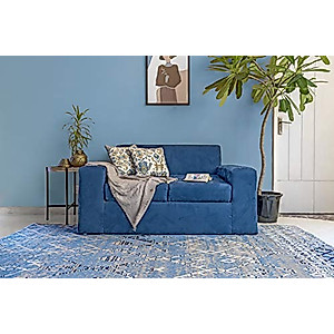 Furnish my Place Trellis Pattern Rug - 7 ft. 8 in. x 11 ft, Light Blue, Bohemian Rug with Transitional Design