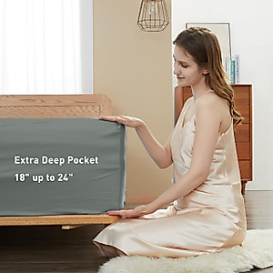 sunflower Extra Deep Pocket Queen Sheet Sets Fits 18"-24" in Deep Mattress -100% Cotton Queen Sheet Set, Ultimate Gray Hotel Luxury Soft Breathable Sheet Sets for Queen Bed Deep Pocket