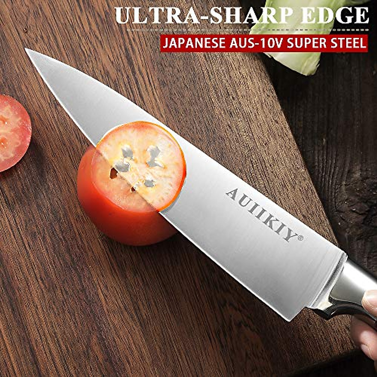 Professional Chef Knife 8 Inch, Kitchen Knife Made of AUS-10V Super Stainless Steel, Chefs Knife with a triple-riveted Ergonomic Handle,Sharp Cooking Knife with Gift Box