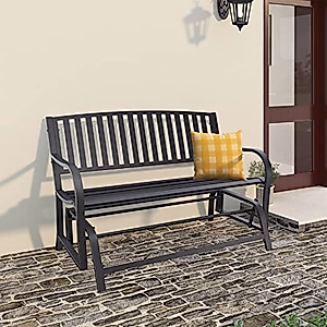Maemttes Outdoor Patio Glider Bench for Outside, Weatherproof Metal Double Glider Swing Benches Clearance, 2-Person Rocking Chair for Front Porch, Porch, Park, Ergonomic Backrest