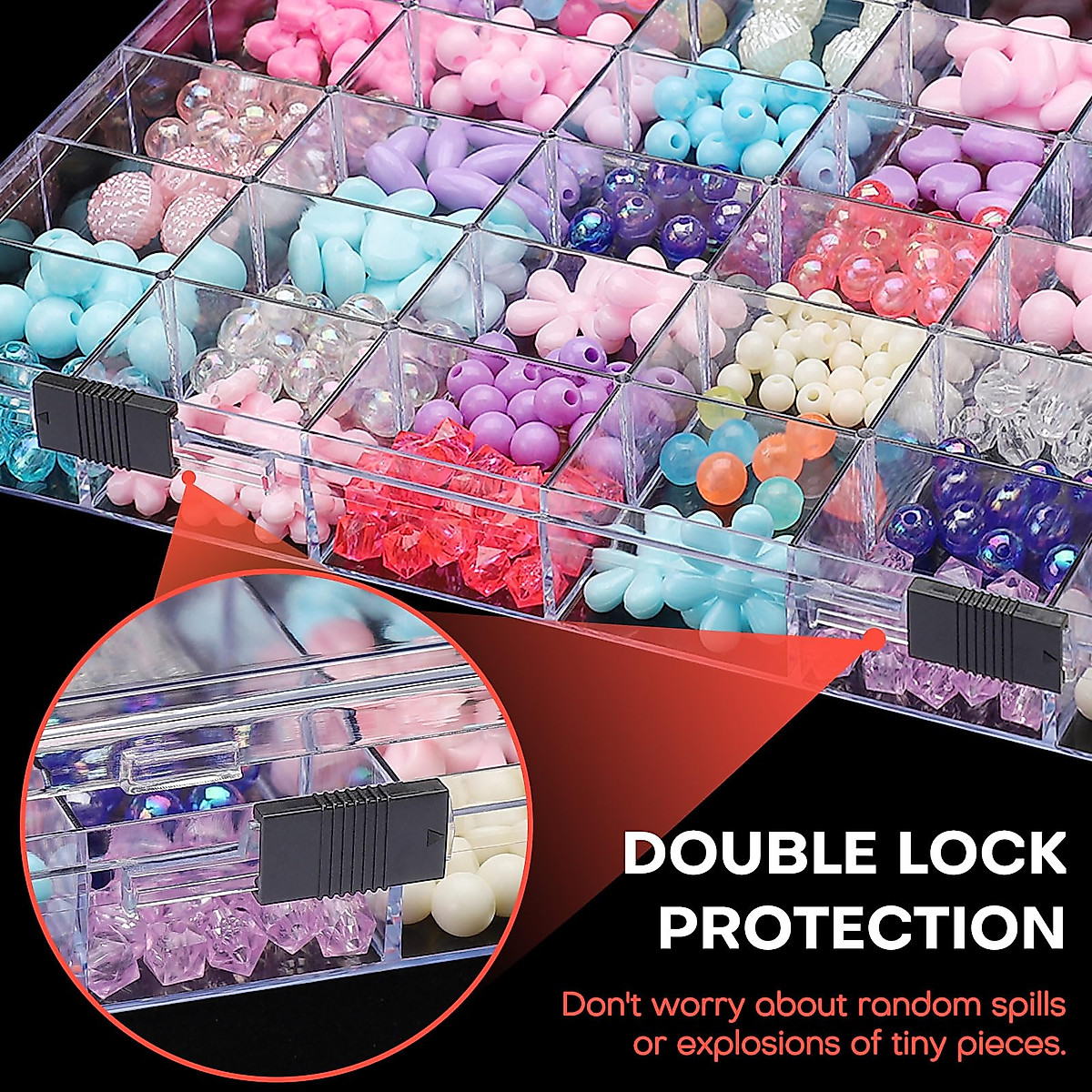 Udefineit 36 Grids Plastic Empty Jewelry Organizer Box, Highly Transparent Storage Container for Rings Earrings Diamond Nail Display Case, Double Buckle Art Craft Bead Storage Box with Fixed Dividers