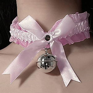 AOTENG STAR Pink Bell Choker Collar Necklace Lolita Bow Collar Cat Cosplay Kitty Velvet Collars