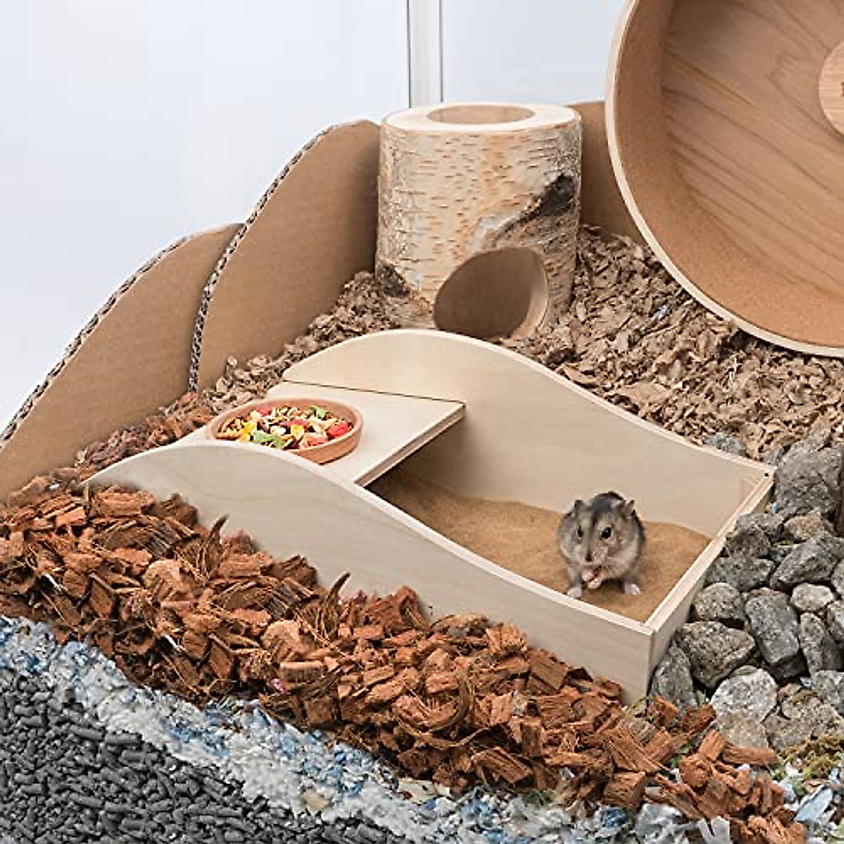Niteangel Hamster Sand Bath Dust Free Box - Wooden Critter's Shower & Digging Sand Bathtub for Small Animals Like Hamsters Mice Lemming or Gerbils (Medium-11.8-inch L x 7.8-inch W)
