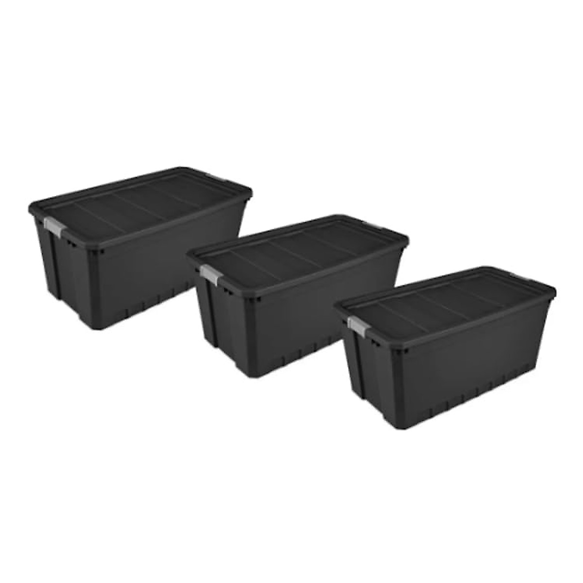 50 Gallon Stacker Tote Plastic, Black, Set of 3 Storage Boxes