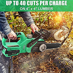 KGK 20V 4.0Ah Cordless Electric Chainsaw, 10 Inch Handheld Battery Powered Chainsaw with Security Lock, Rechargeable Mini Electric Power Chain saws for Trees Wood Farm Garden Ranch Forest Cutting