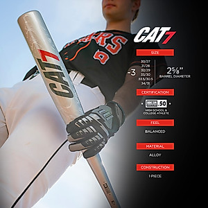 Marucci CAT7 Silver -3 BBCOR Baseball Bat, 2 5/8" Barrel, 34"/ 31 oz