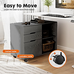 Sweetcrispy Filing Cabinet 3-Drawer File Cabinets Printer Stand for Home Office Mobile Vertical Storage Cabinet Under Desk Wood Organizers with Open Storage Shelves for Kids Room, Small Space