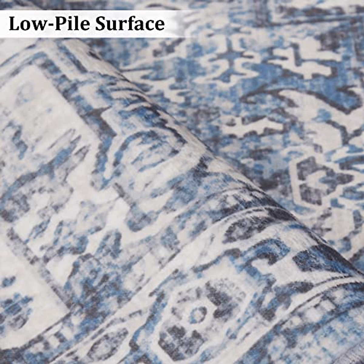 CAREMEE Area Rug 2x6 Runner Rug Light Blue Persian Hallway Indoor Rug Retro Distressed Carpet Thin Rug Machine Washable Accent Rug Lightweight Non Slip Kitchen Living Room Bedroom, 2' x 6' Blue