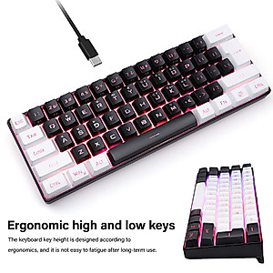 60% Wired Gaming Keyboard, RGB Backlit Ultra Compact Mini Keyboard, Waterproof Mini Compact 61-key Keyboard for PC/Mac Gamers, Typist, Travel, Easy Travel (Black & White)