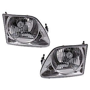 TRQ Headlight Assembly Set Headlights Driver & Passenger Side Halogen Compatible with 1997-2002 Ford Expedition 1997-2003 F-150 2004 F-150 Heritage 1997-1999 F-250 FO2502182 FO2503182