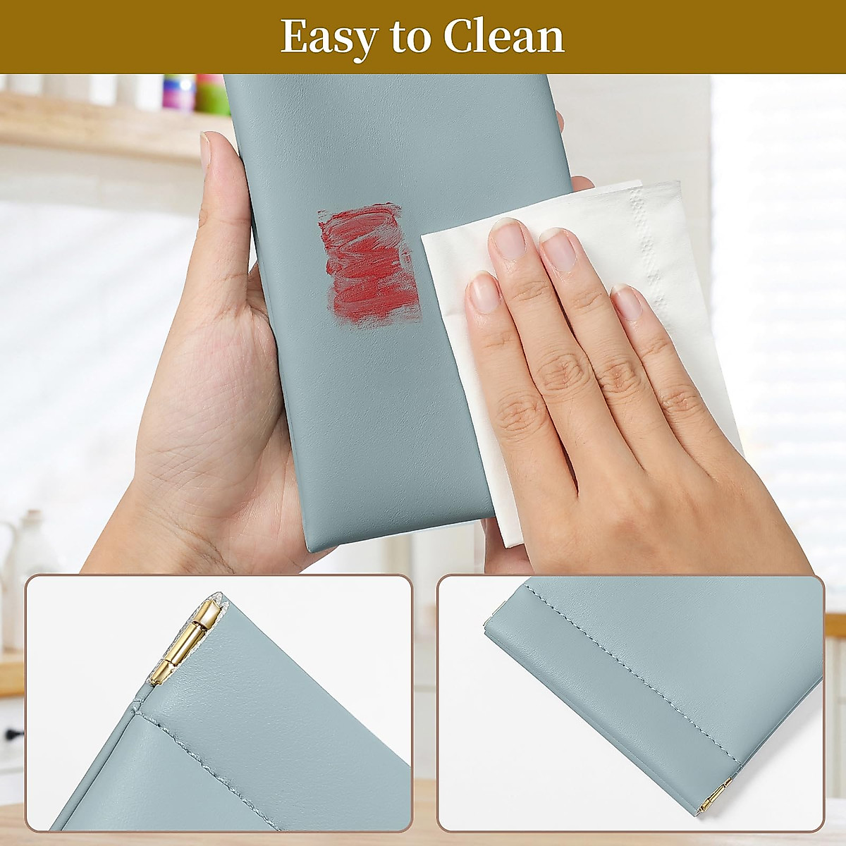 MEIBOOCH Squeeze Top Sunglass Case, New Organosilicon Soft Leather Eyeglass Glass Case Travel Large Sunglasses Pouch (No phrase printed, Blue)