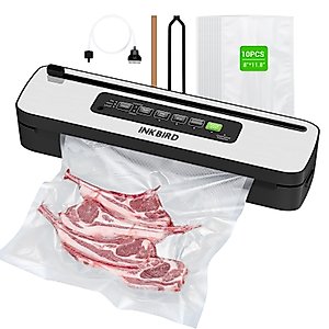 Vacuum Sealer Machine, INKBIRD Powerful 130W High Power with Liquid/Moist/Dry 6-Food Modes, Compact Food Preservation System with Cutter, Full Start Kit with Pre-cut Bags*10 (8''*11.8''), EXT-VAC