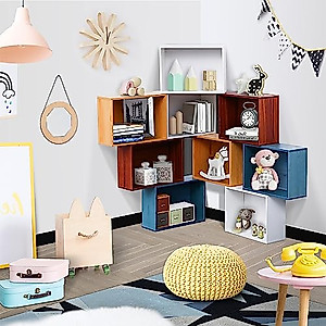 YGYQZ Wooden DIY Open Shelf Bookcase - 9 Pcs Floor Standing Display Cabinet Rack (9, 3 Colors)